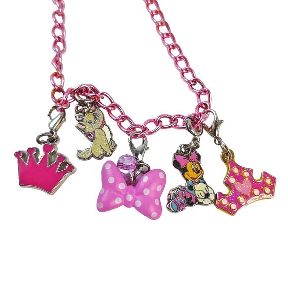 Disney | Jewelry | Disney Minnie Mouse 5 Charm Pink Chain Bracelet Cute ...